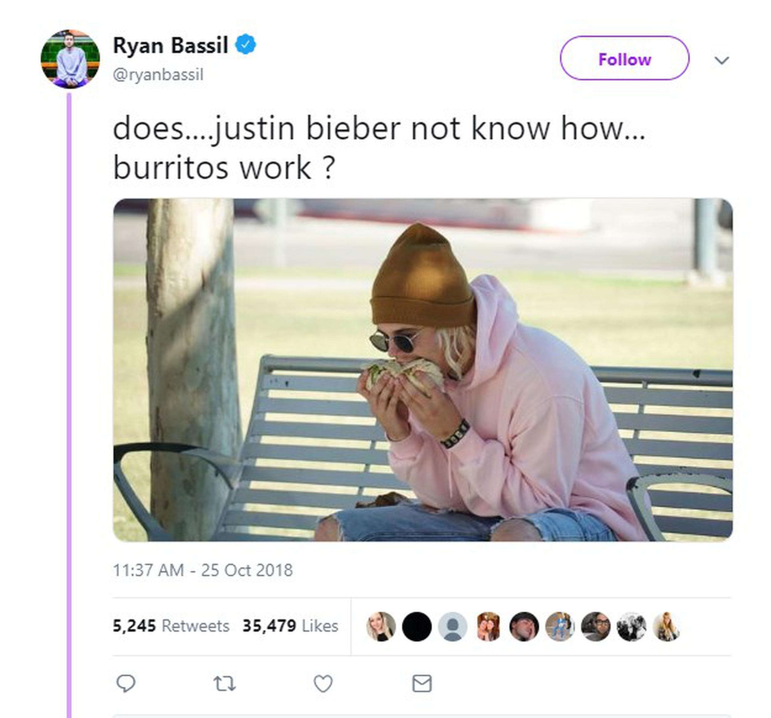 Critican a Justin Bieber por su forma peculiar en comer burritos ...