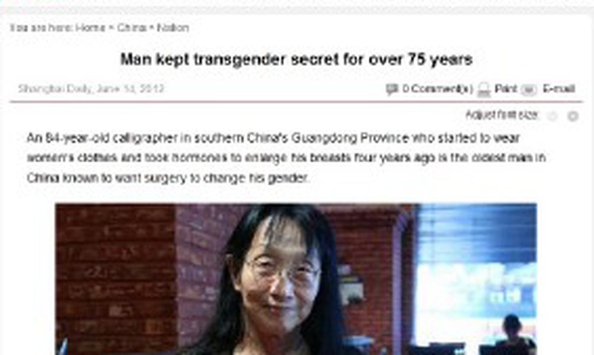 Octogenario chino se declara transexual e inicia vida como mujer ...